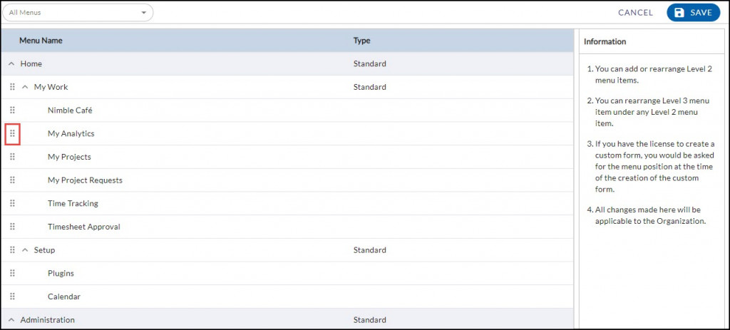 How to Use the Menu Configuration - Nimble Knowledge Base