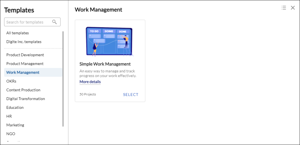Work Management Templates and Related Menus - Nimble Knowledge Base