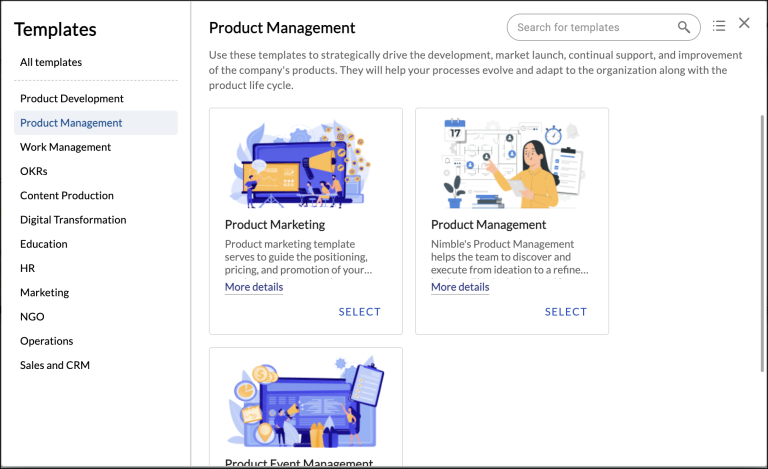 Product Management Templates and Related Menus - Nimble Knowledge Base