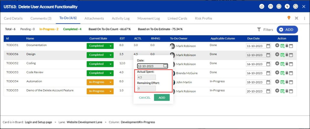 Logging Effort for To-Dos - SwiftKanban Knowledge Base