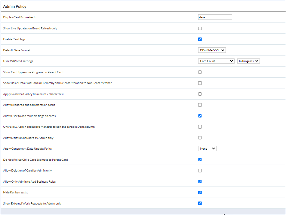 Working with Admin Policy - SwiftKanban Knowledge Base