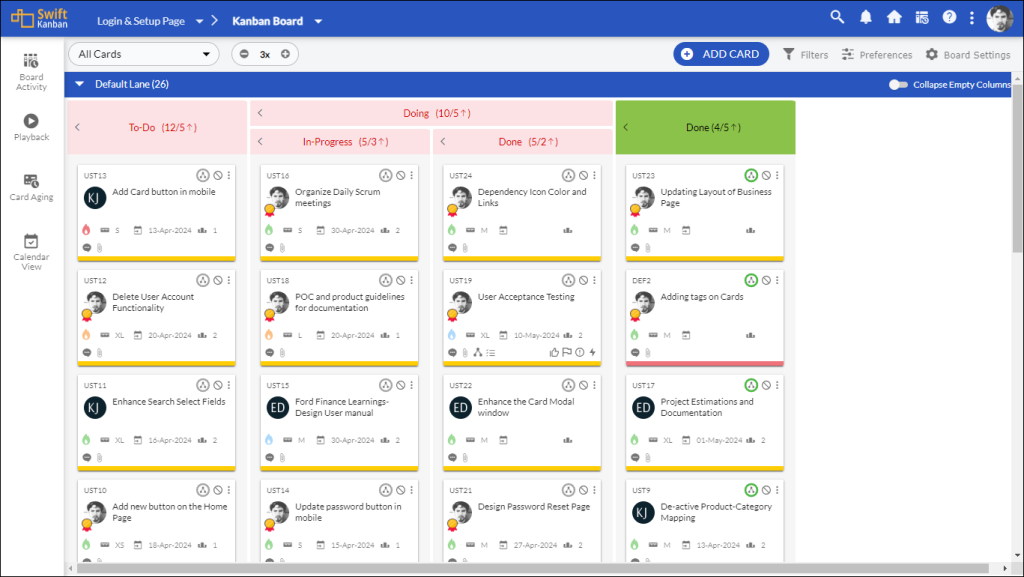 Working with the Card Listing - SwiftKanban Knowledge Base